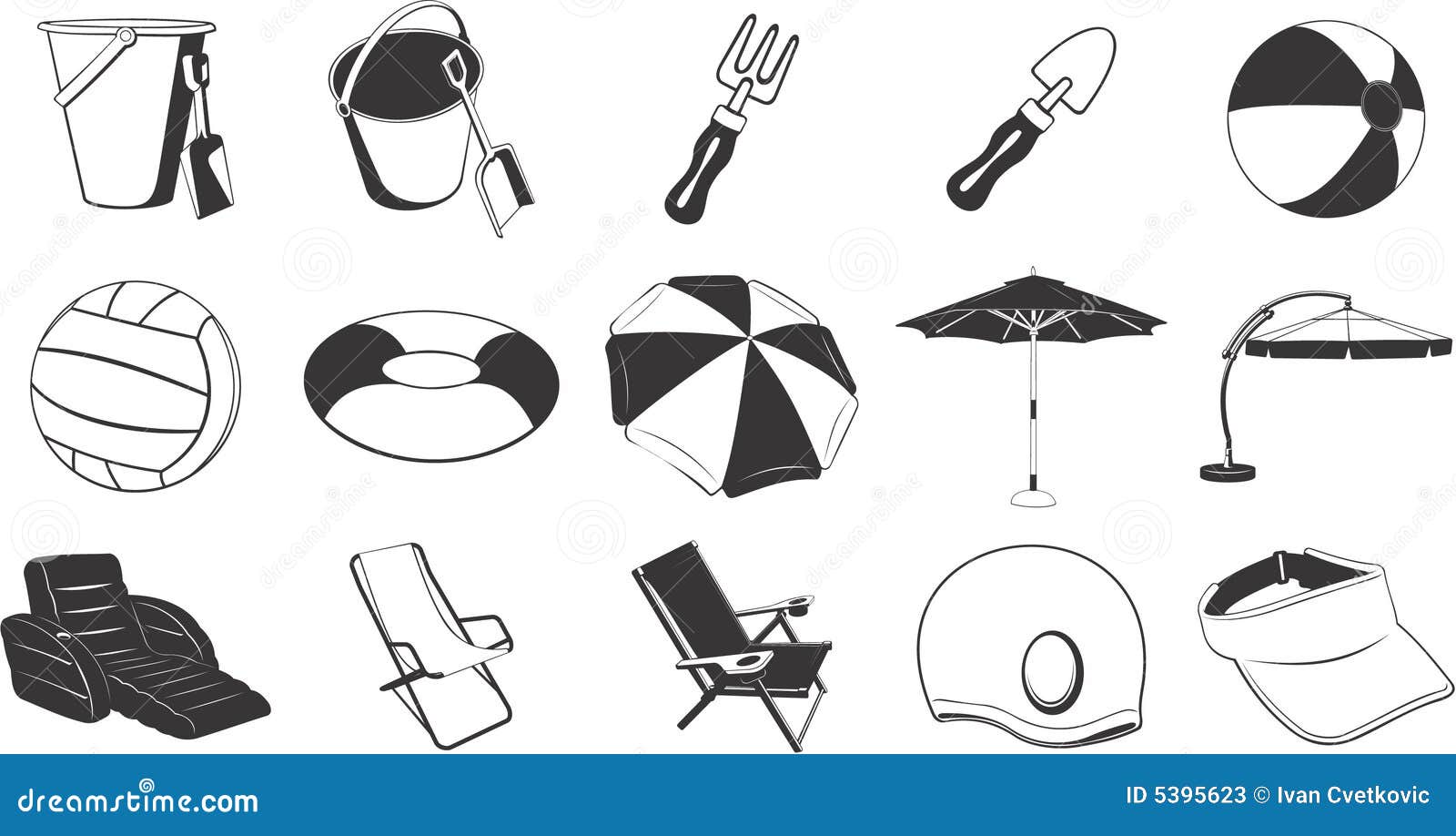 Beach Items Illustrations Cartoon Vector | CartoonDealer.com #5395623