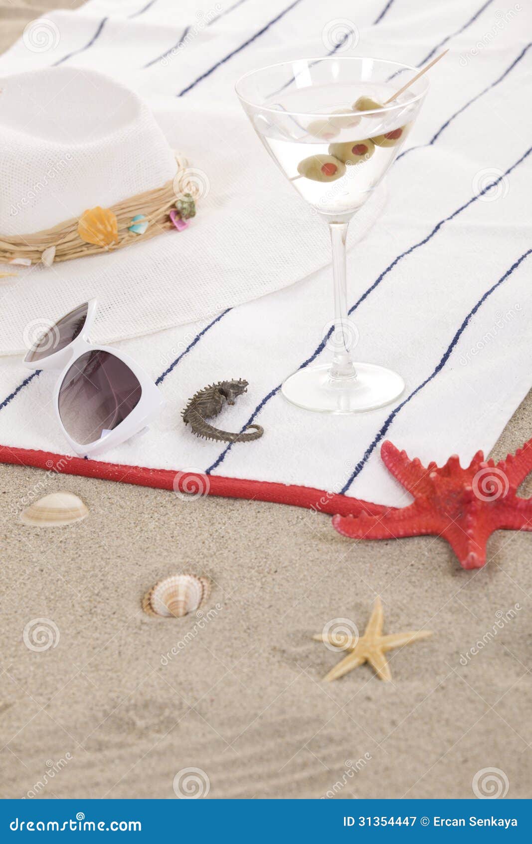 Beach Items on Sand for Fun Summer Stock Image - Image of towel ...