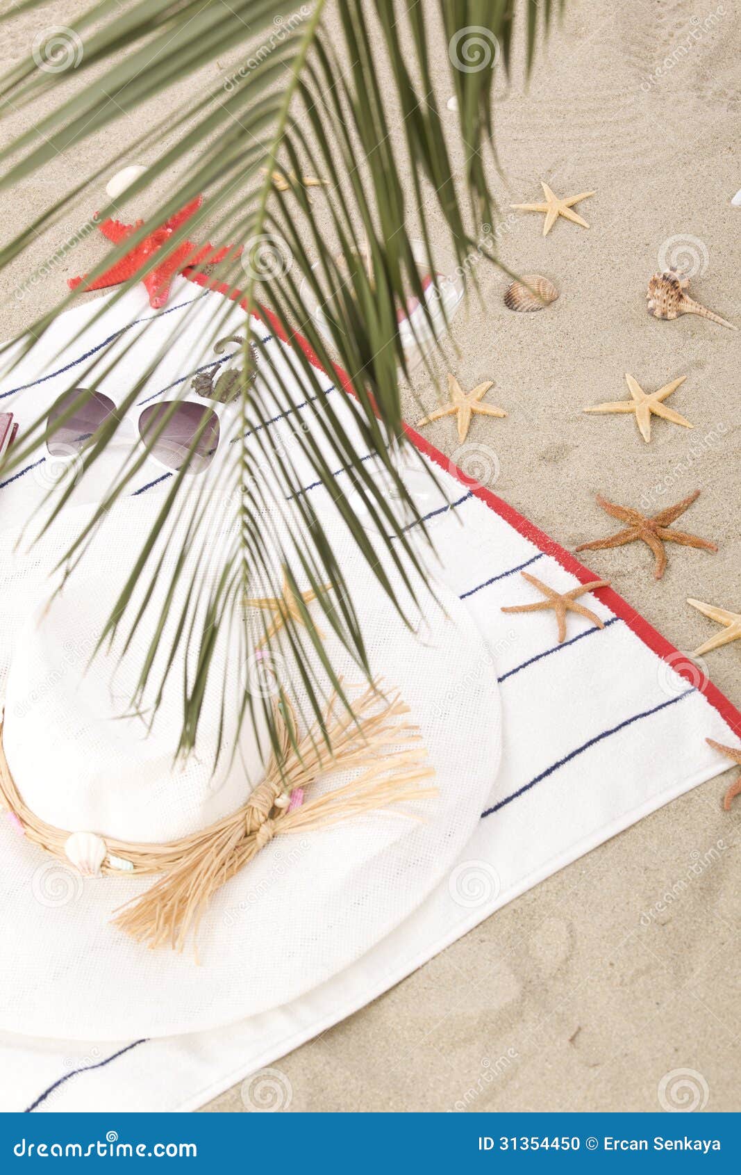 Beach Items on Sand for Fun Summer Stock Photo - Image of shoes, flops ...