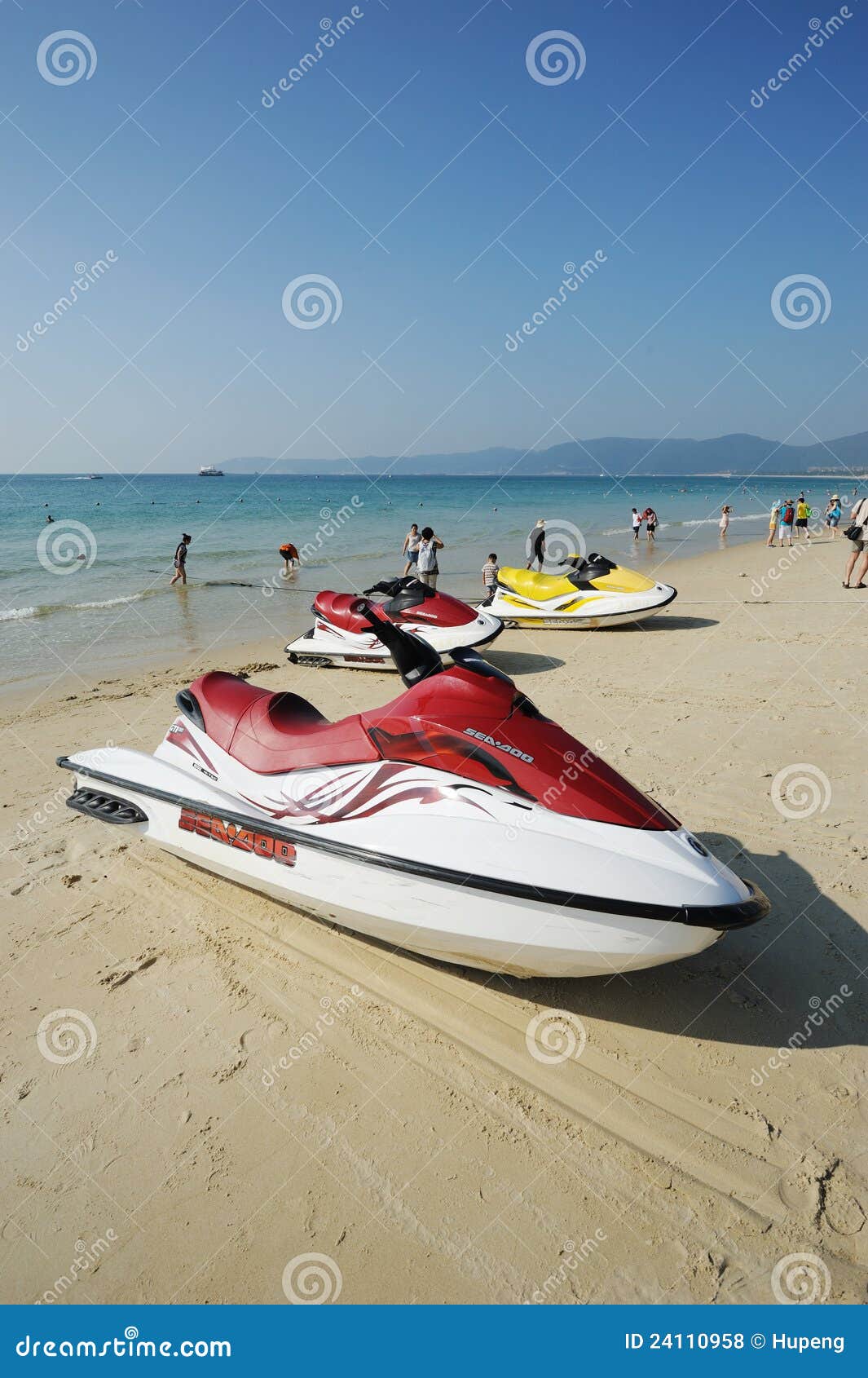 Beach with jet-ski editorial stock photo. Image of motorboat - 24110958
