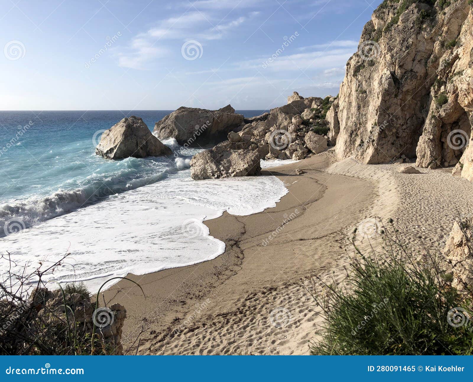 Beach of Kathisma on the Island of Lefkas Stock Image - Image of wave ...