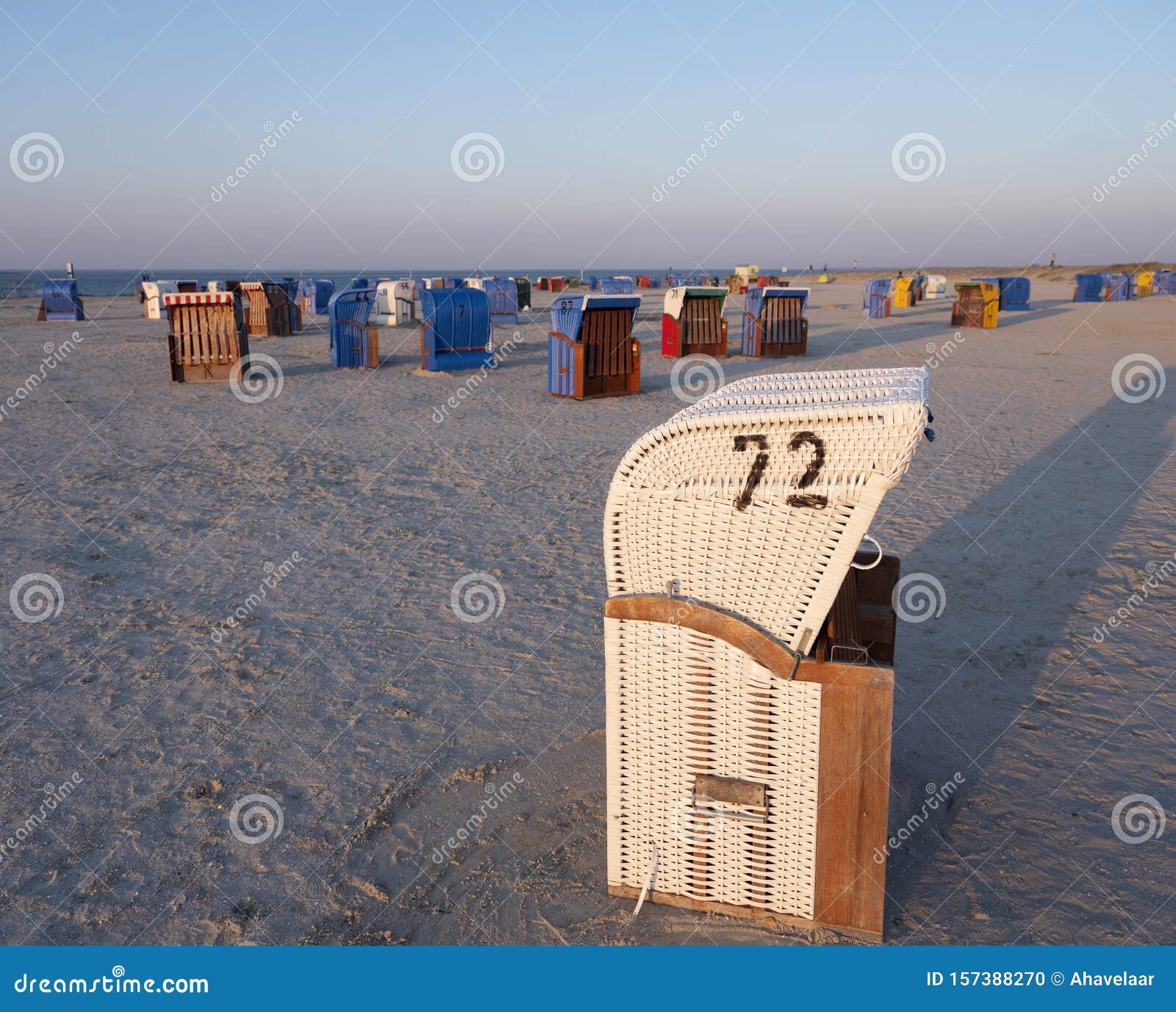 Beach Korbs on the Coast of Northern Germany in Warm Evening Light ...
