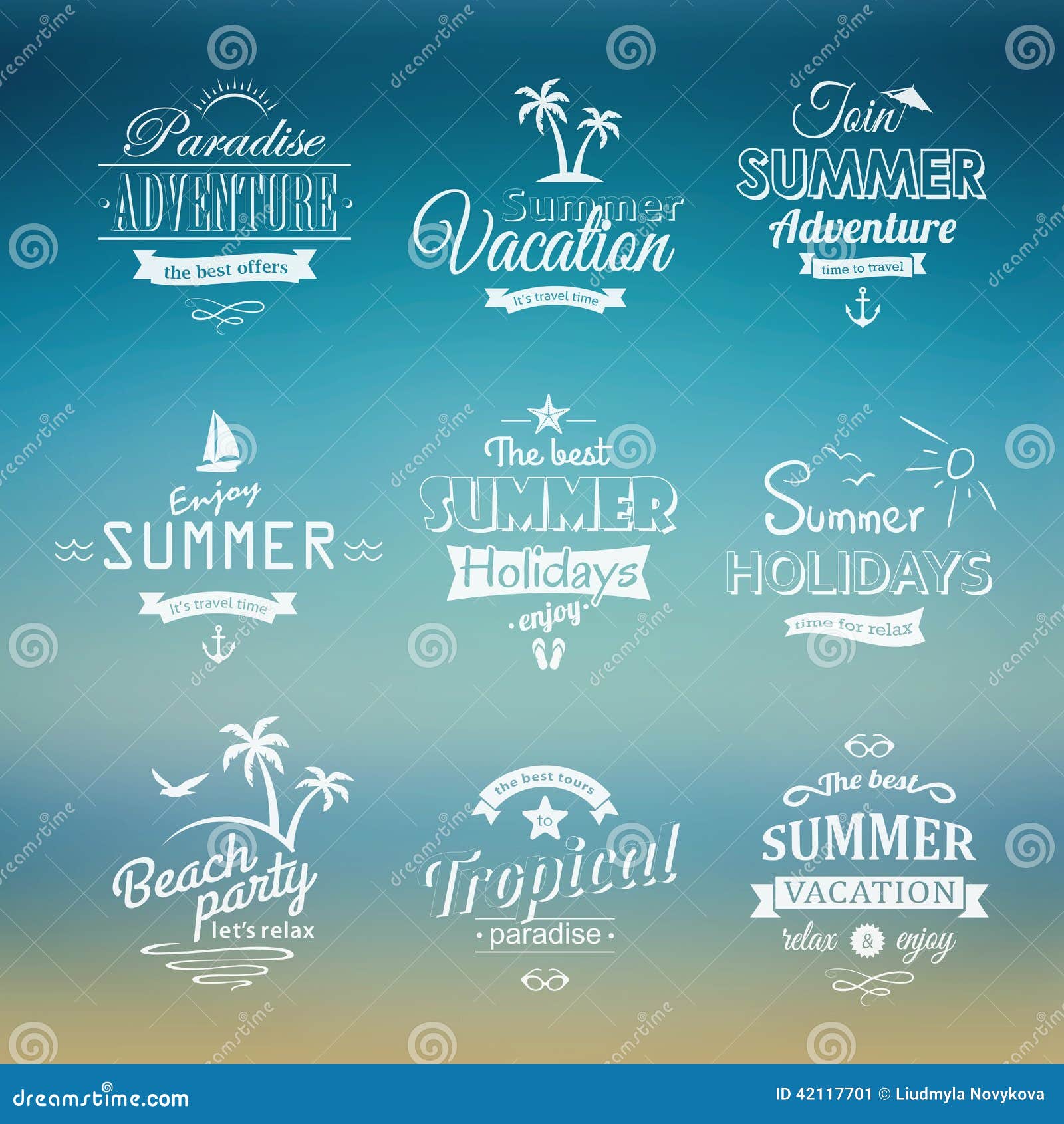 Beach Labels Set on Blue Background Stock Vector - Illustration of ...