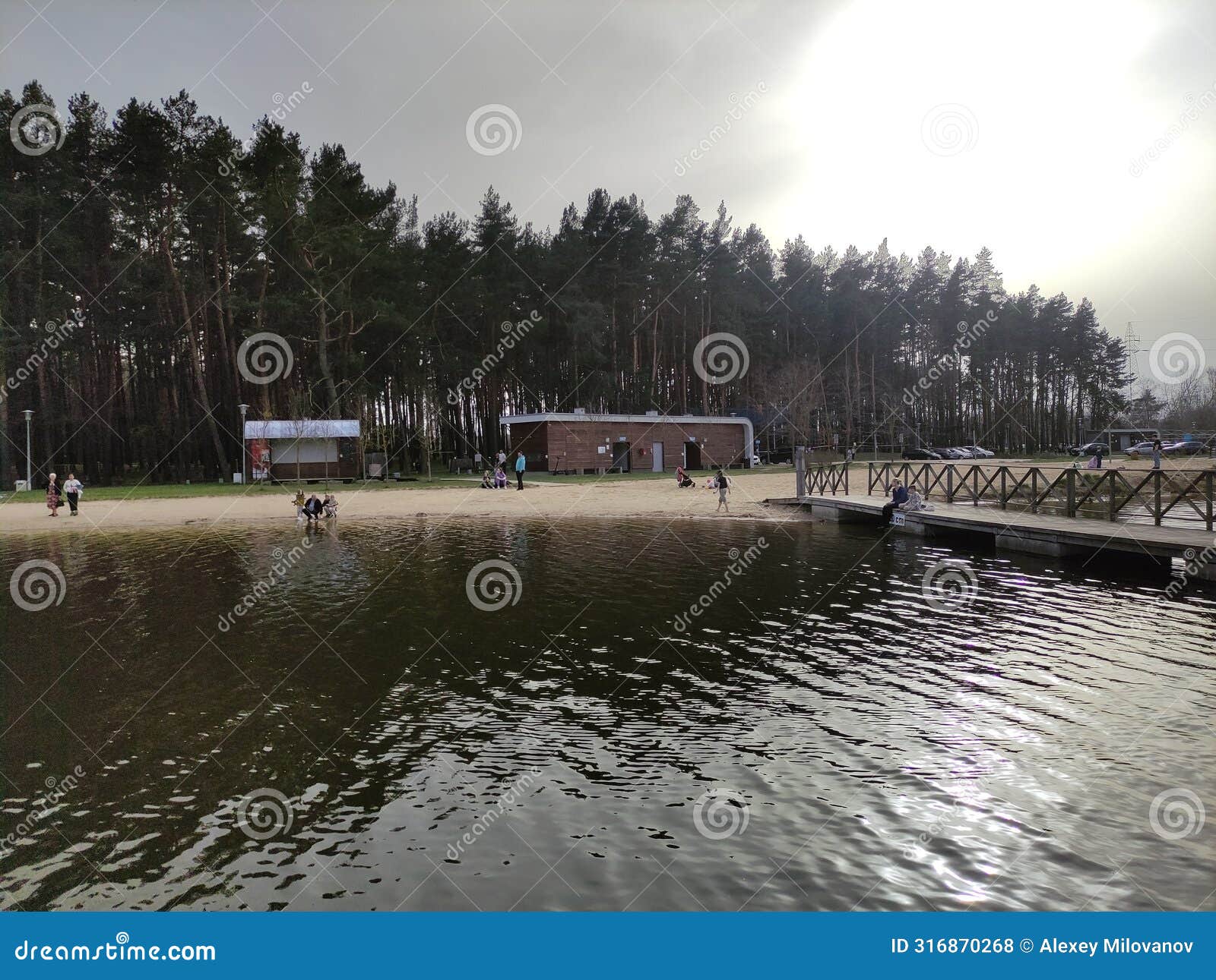 Beach on a Lake Near a Forest with Developed Infrastructure Stock Photo ...