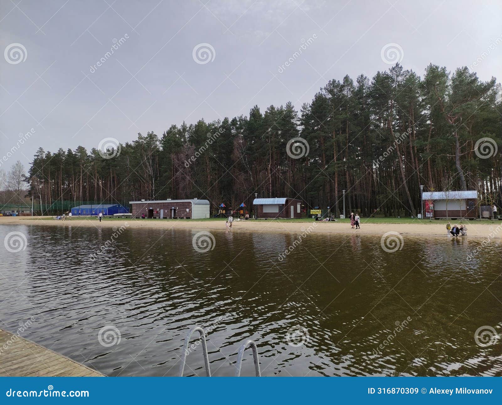 Beach on a Lake Near a Forest with Developed Infrastructure Stock Image ...