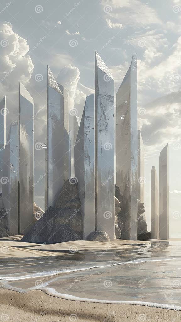 A Beach Landscape Built with Sharp Lines and Angular Shapes Reminiscent ...