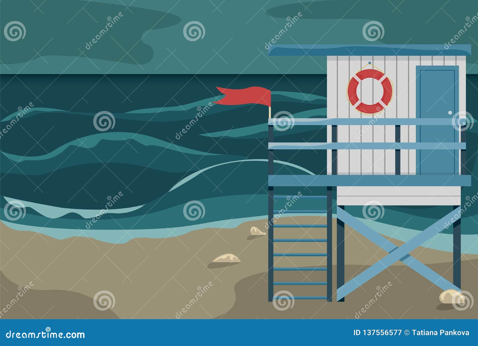 Beach Landscape with a Lifeguard House during a Storm. Stock Vector ...