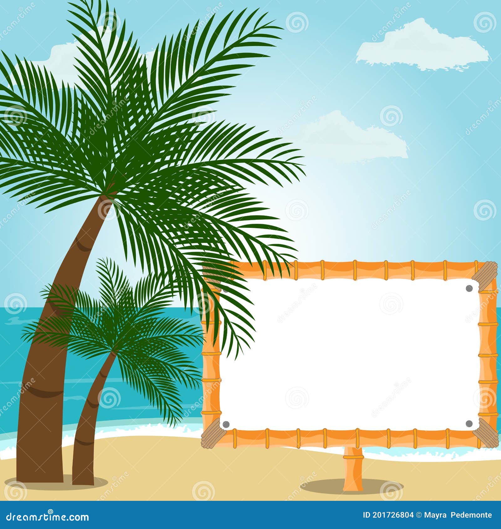 Beach Landscape with Palm Trees and Editable Poster on the Sand Stock ...