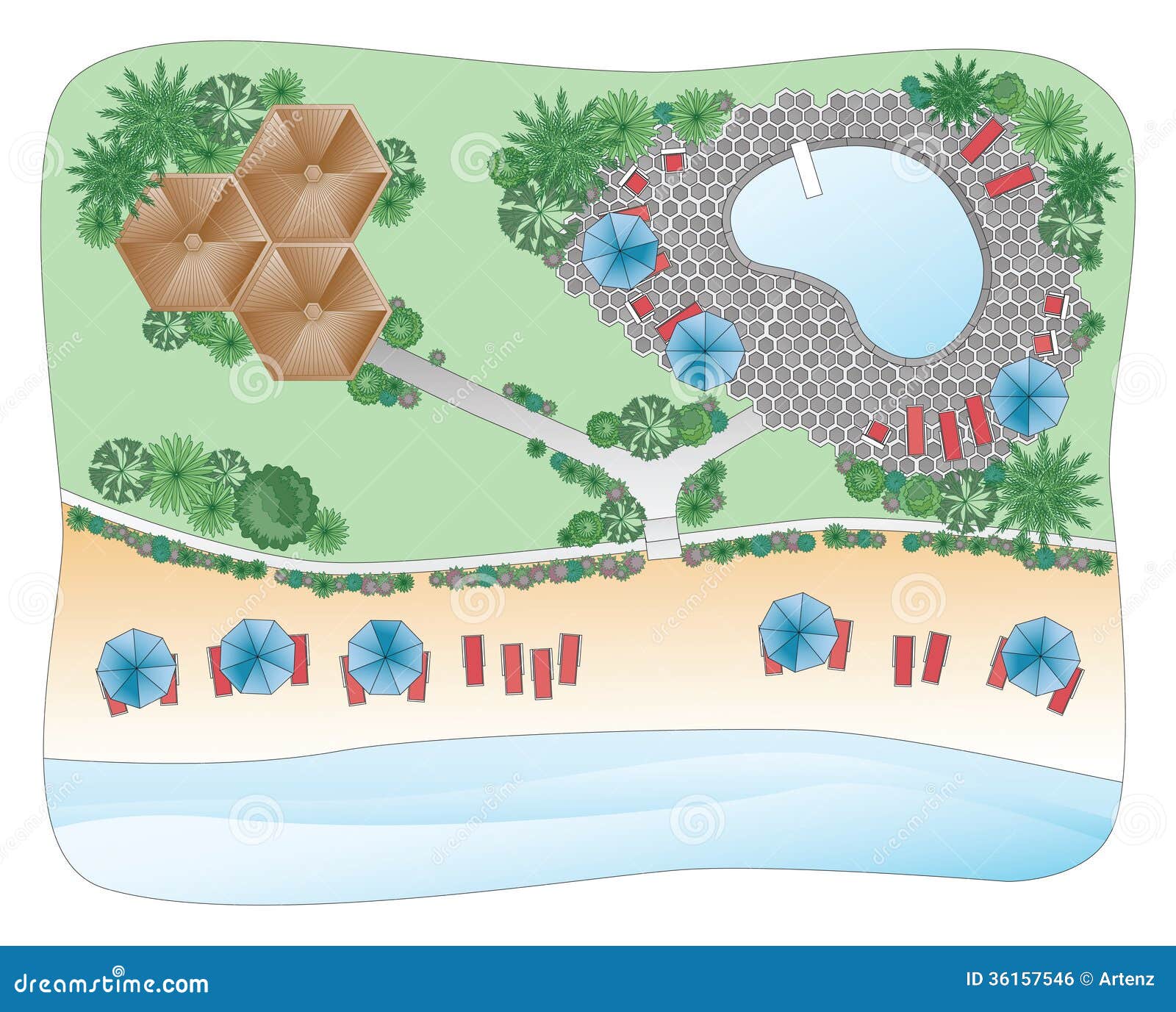 Beach Landscape Plan stock vector. Illustration of patio - 36157546