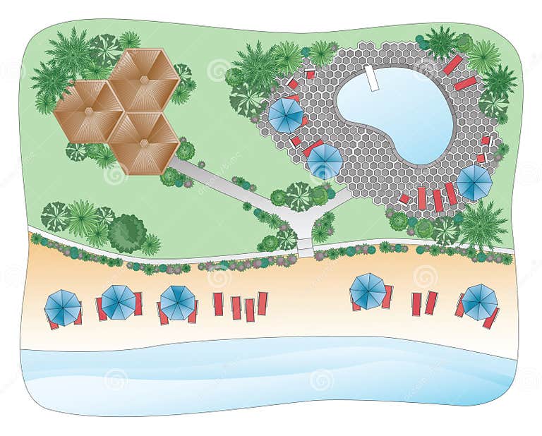 Beach Landscape Plan stock vector. Illustration of patio - 36157546