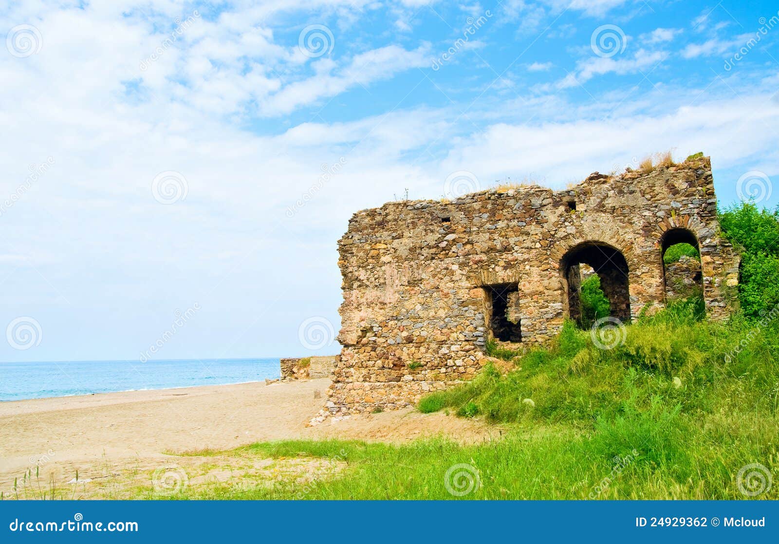 Beach Landscape with Ruins of Castle Stock Photo - Image of seashore ...