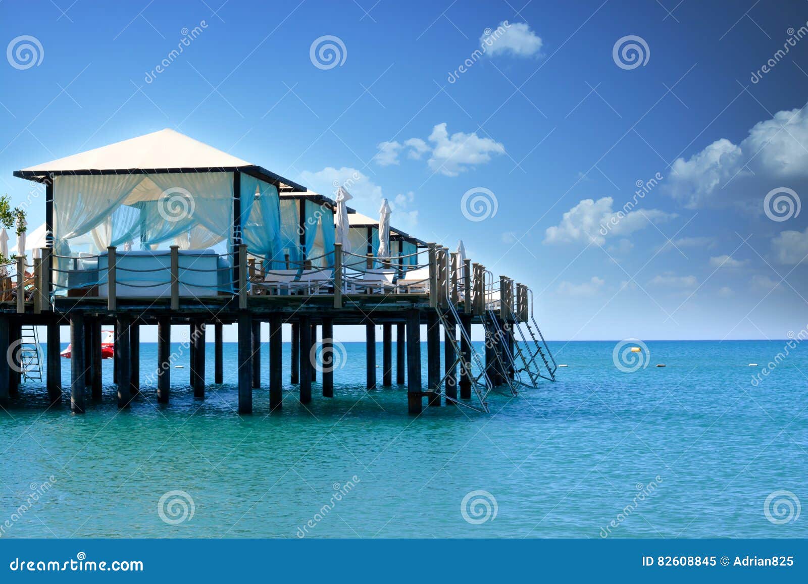 Beach Landscape with Sea, Sky and Canopy in a Luxury Resort Stock Image ...