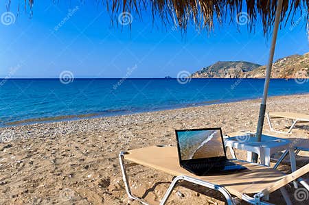 Beach with laptop stock image. Image of modern, beautiful - 20236949
