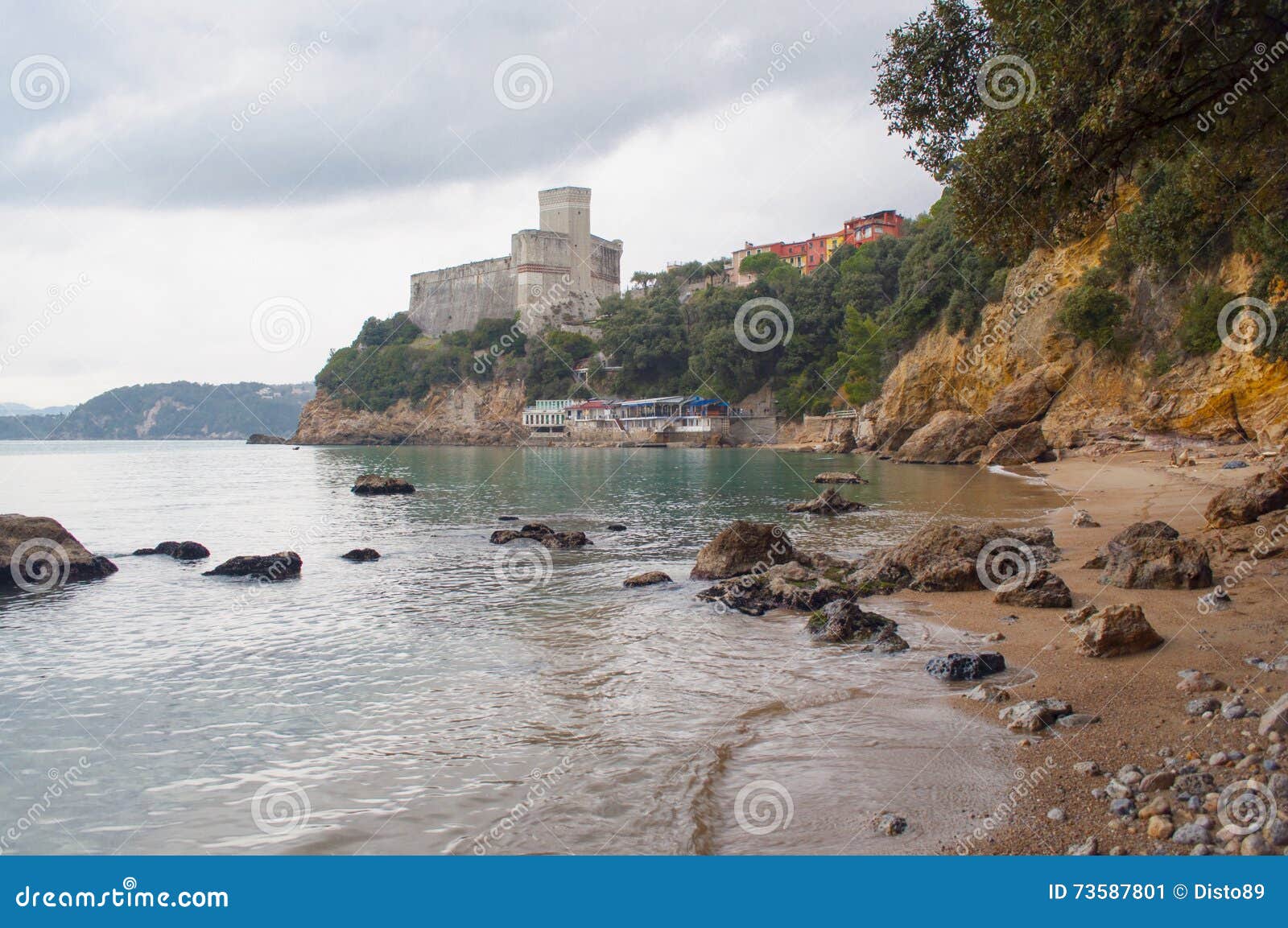 Beach in Lerici, Italy stock image. Image of ancient - 73587801