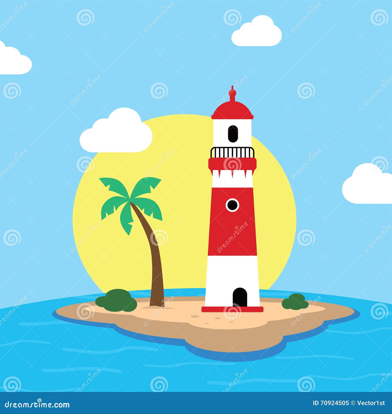 Beach Lighthouse Seashore View Stock Vector - Illustration of palm ...