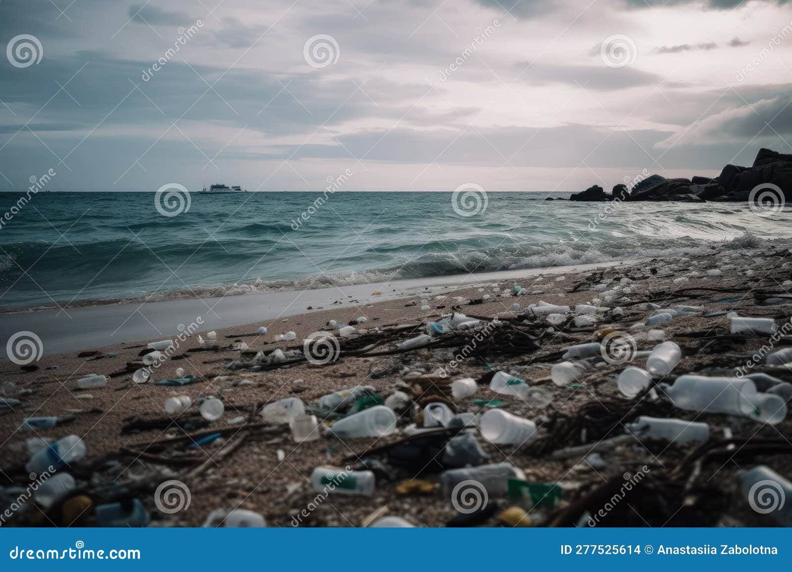 Beach Littered with Plastic Waste. Generative AI Stock Illustration ...