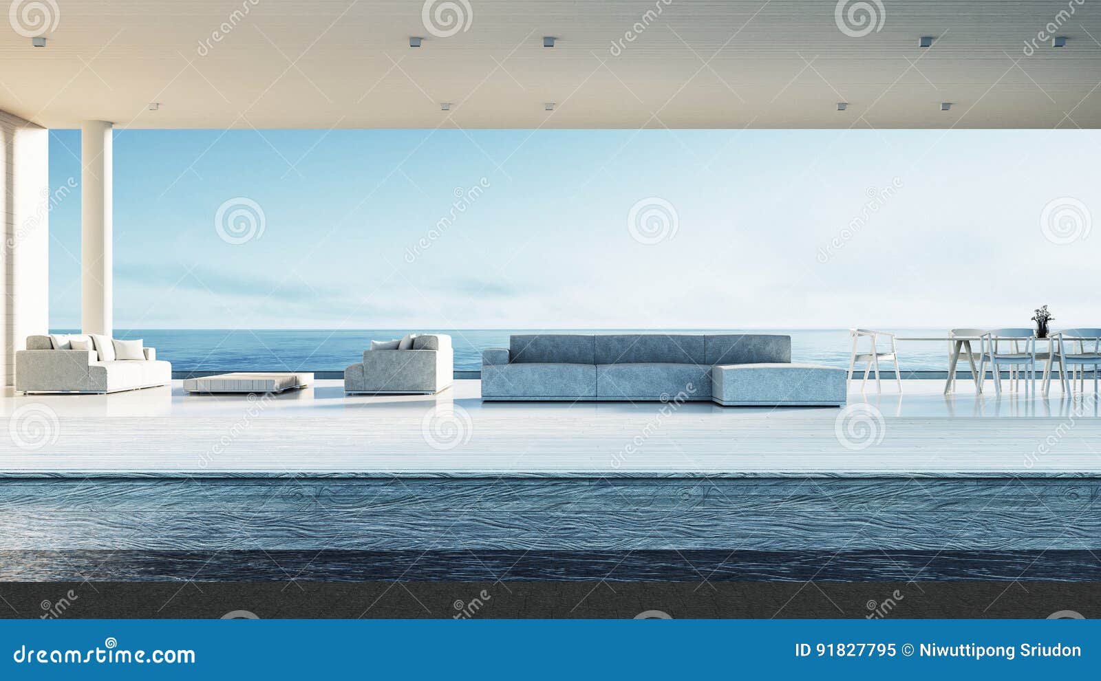 Beach Living Room - Beach Lounge / 3D Render Interior Stock ...