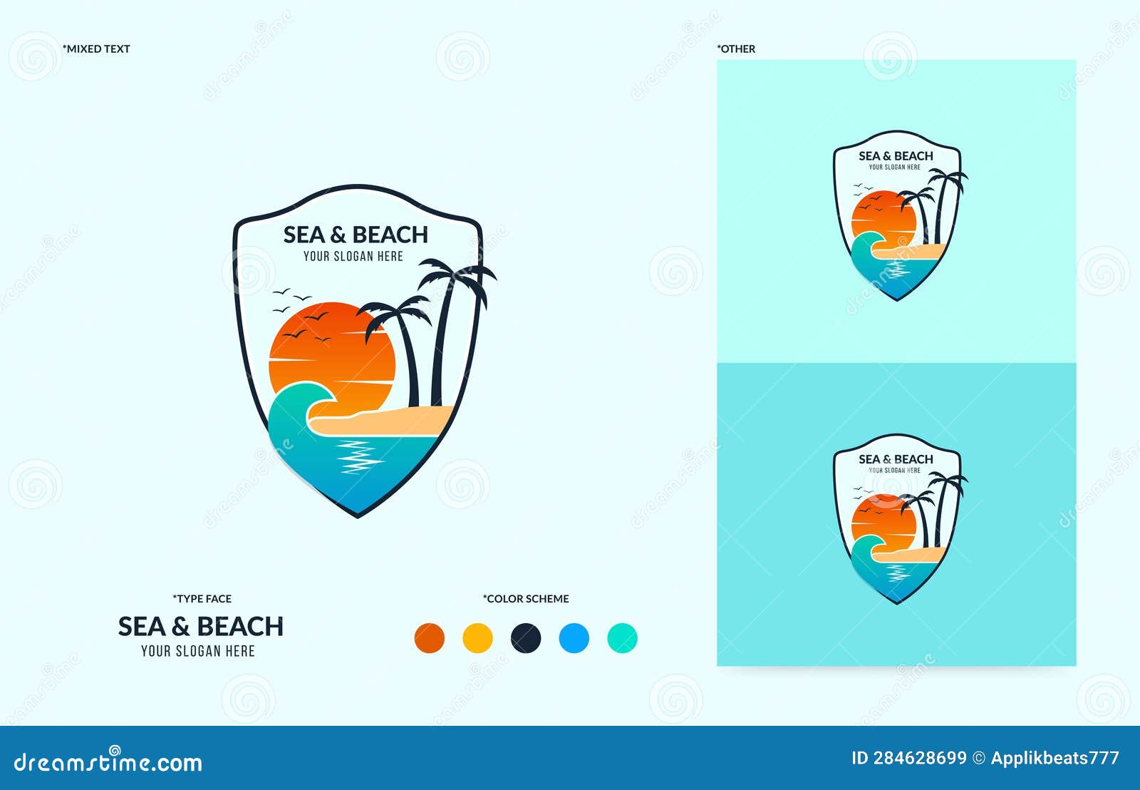 Beach Logo with Flowing Wave, Creative Sea Logotype with Sunset View ...