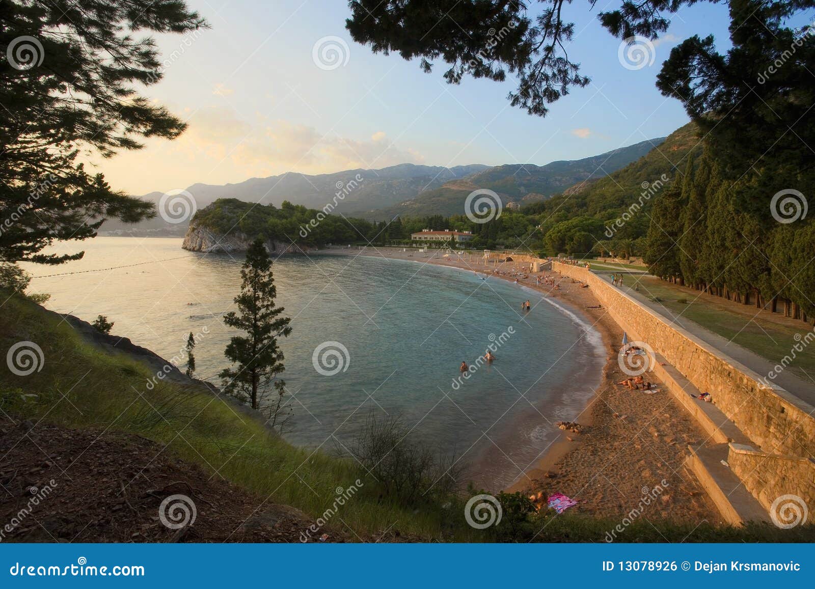 The beach of Milocer stock photo. Image of montenegro - 13078926