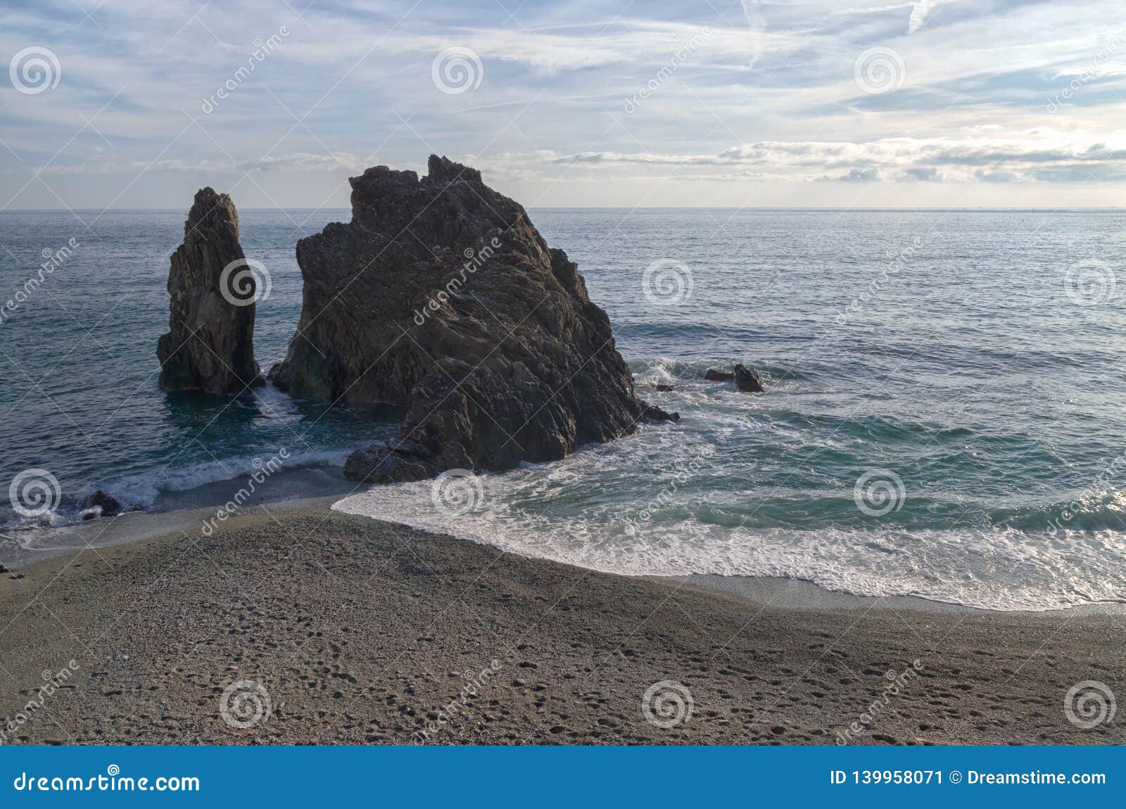 The Beach of Monterosso and the Rock of the Bad Passage Stock Image ...
