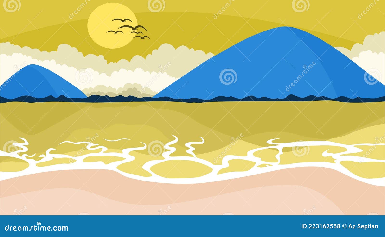 Beach and Mountain View Vector Stock Vector - Illustration of hill ...
