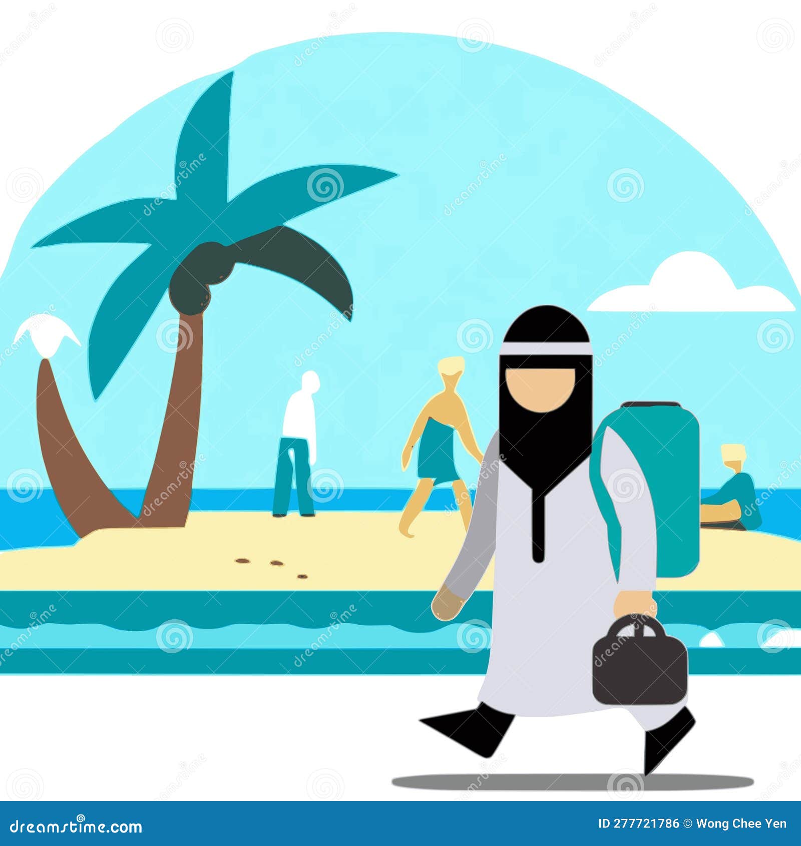 Beach Muslim Tourist Vector Graphics Stock Illustration - Illustration ...