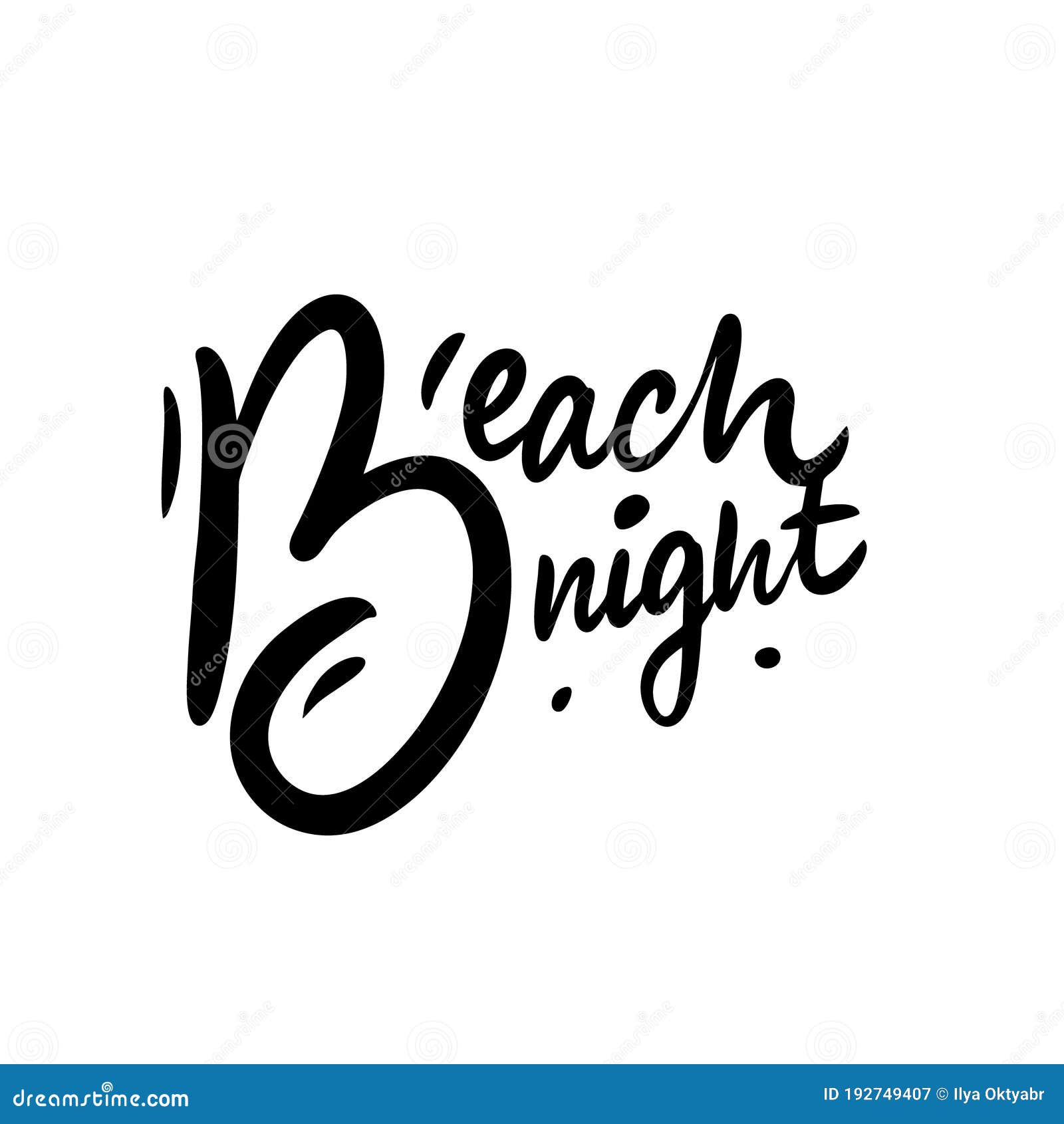 Beach Night Black Color Text Modern Lettering Phrase Vector
