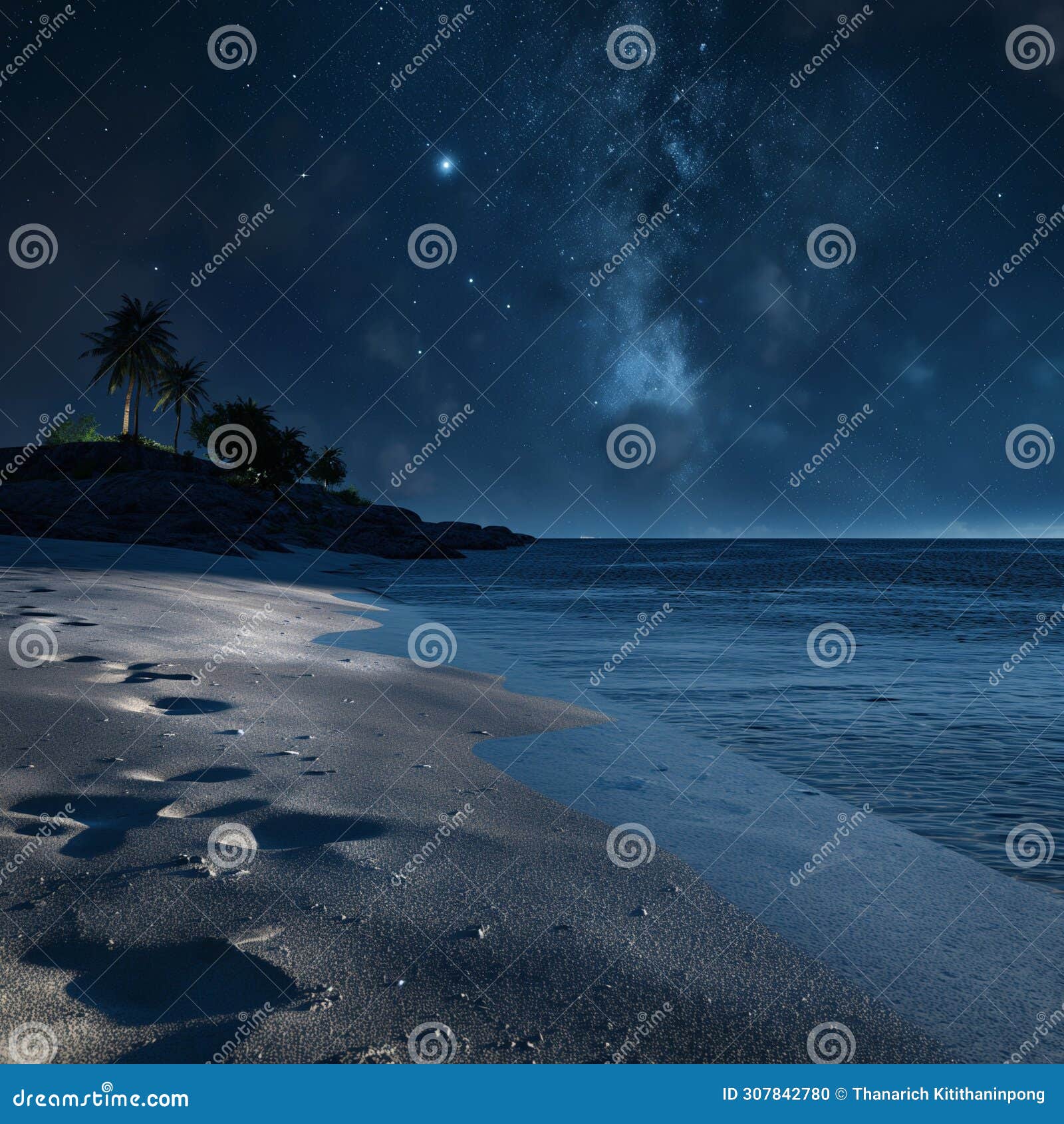 The Beach in the Night Time and Beautiful Sand Stock Illustration ...