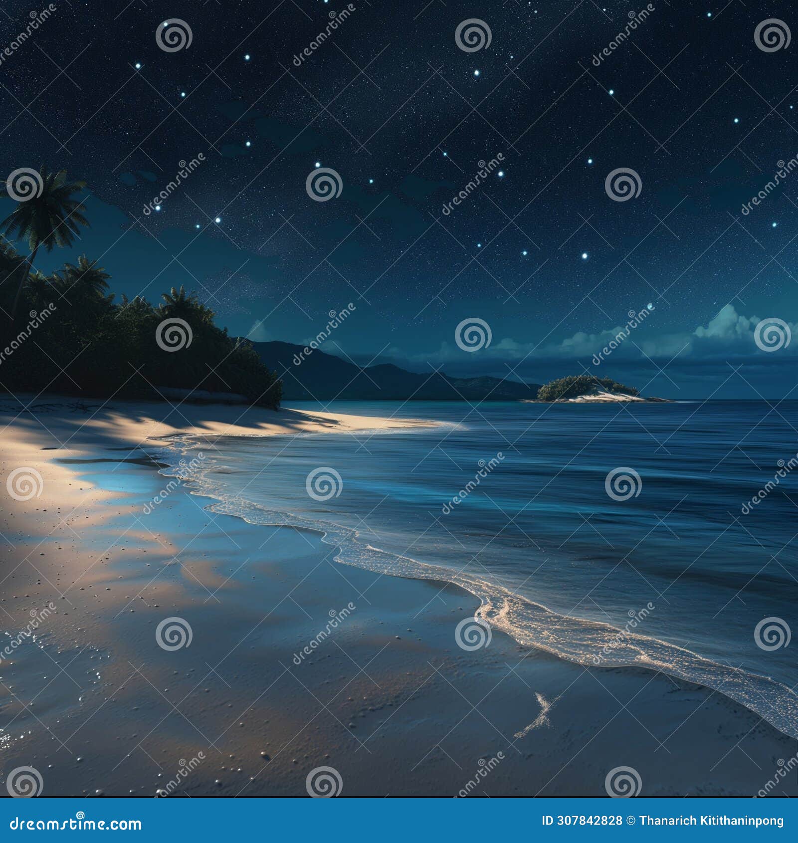 The Beach in the Night Time and Beautiful Sand Stock Illustration ...