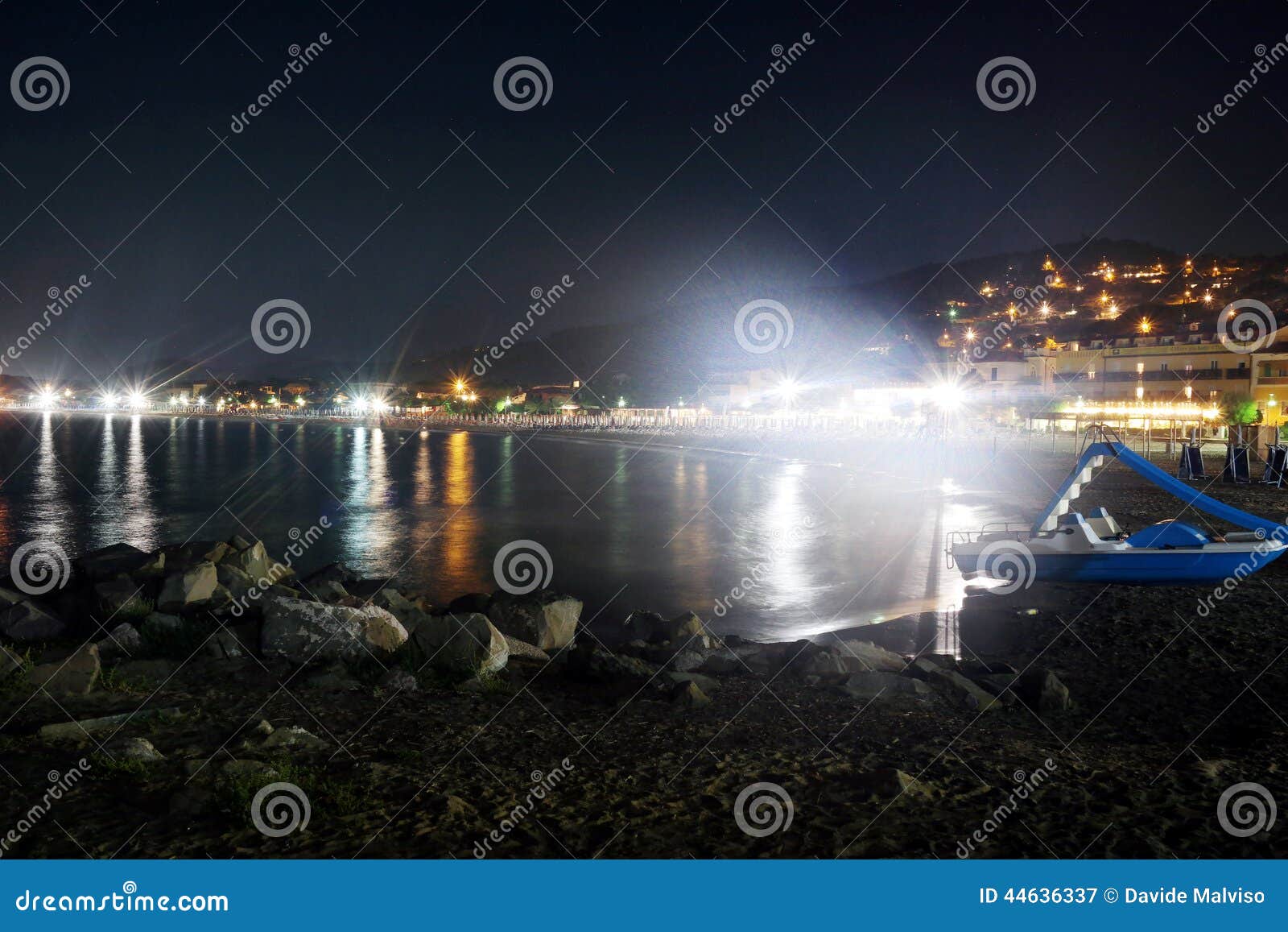 Beach at night stock image. Image of view, boat, summer - 44636337