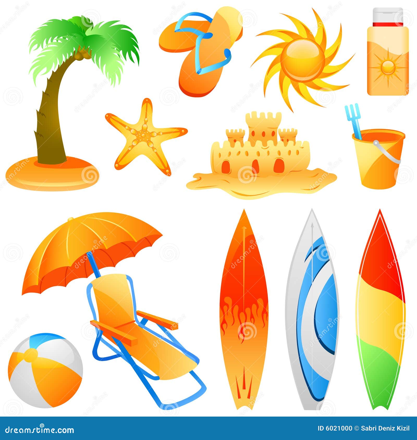 Beach objects vector stock vector. Illustration of travel - 6021000