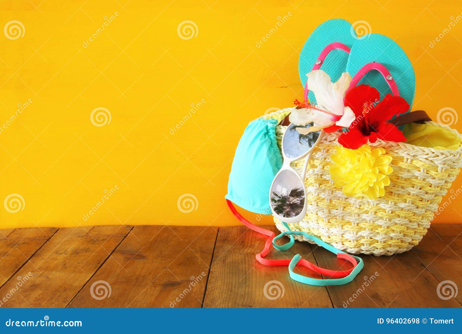 Beach Objects on Wooden Table. Summer Beach Vacation Concept Stock ...