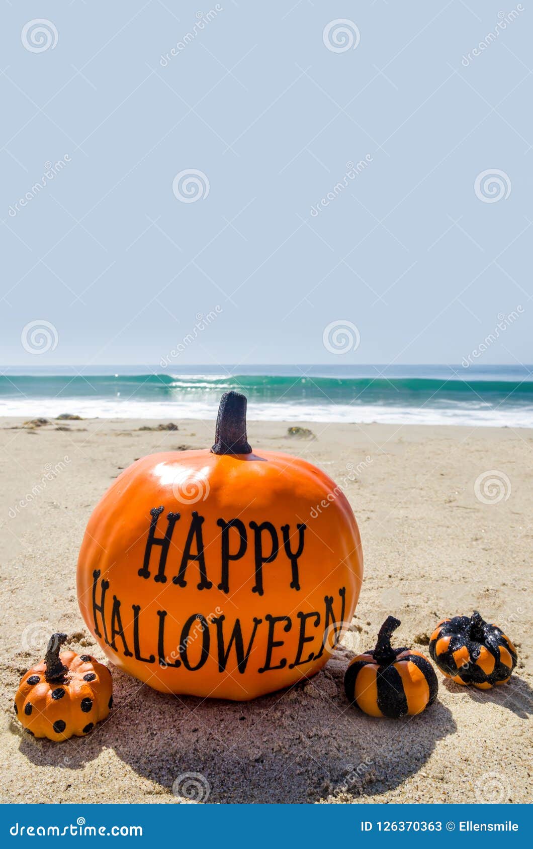 Beach Happy Halloween Background with Pumpkins Stock Image - Image of ...