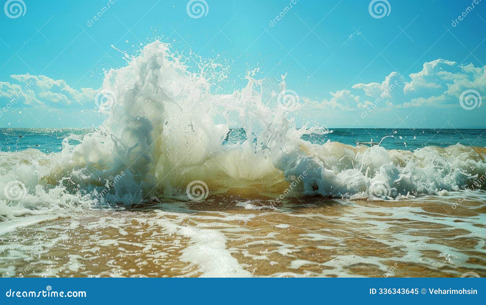 On the Beach Ocean Sea Water White Wave Splashing in the Deep Sea ...