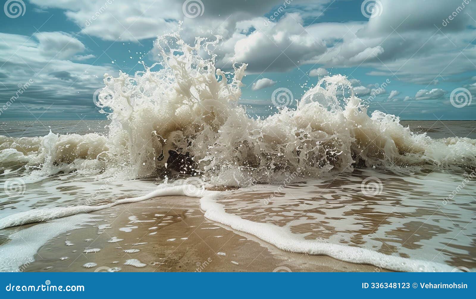 On the Beach Ocean Sea Water White Wave Splashing in the Deep Sea ...