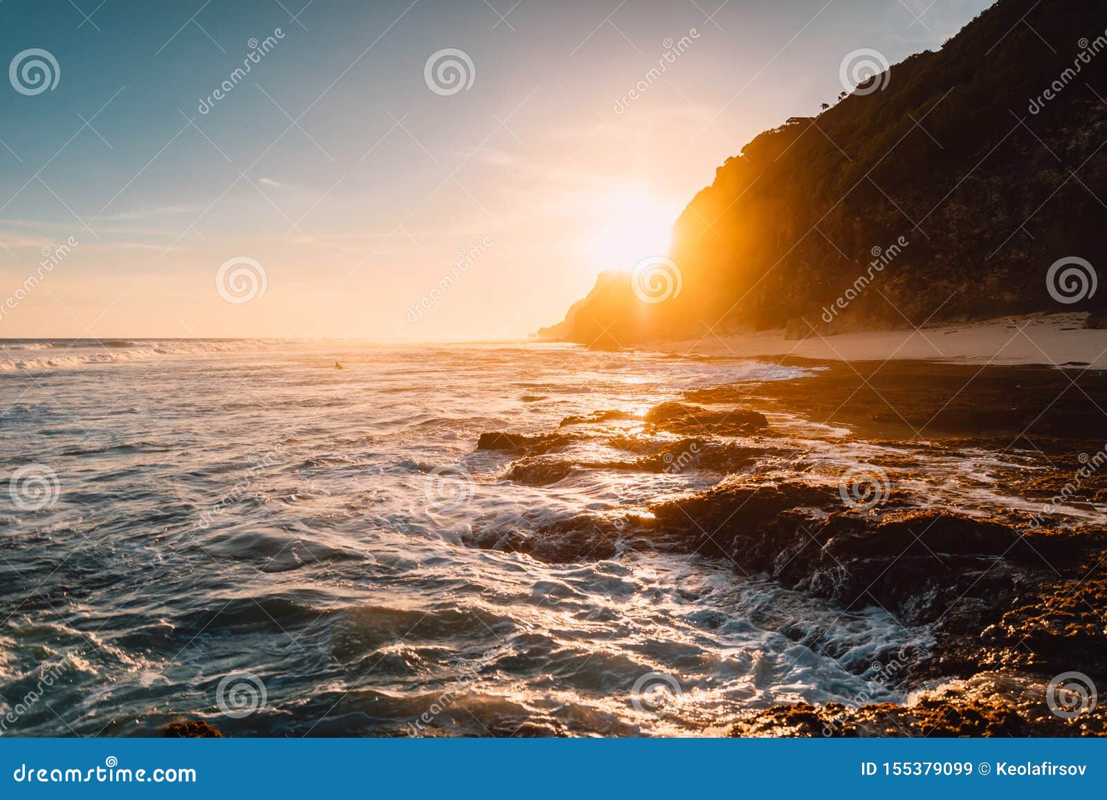 Beach with Ocean, Waves and Sunshine at Sunset in Bali Stock Image ...