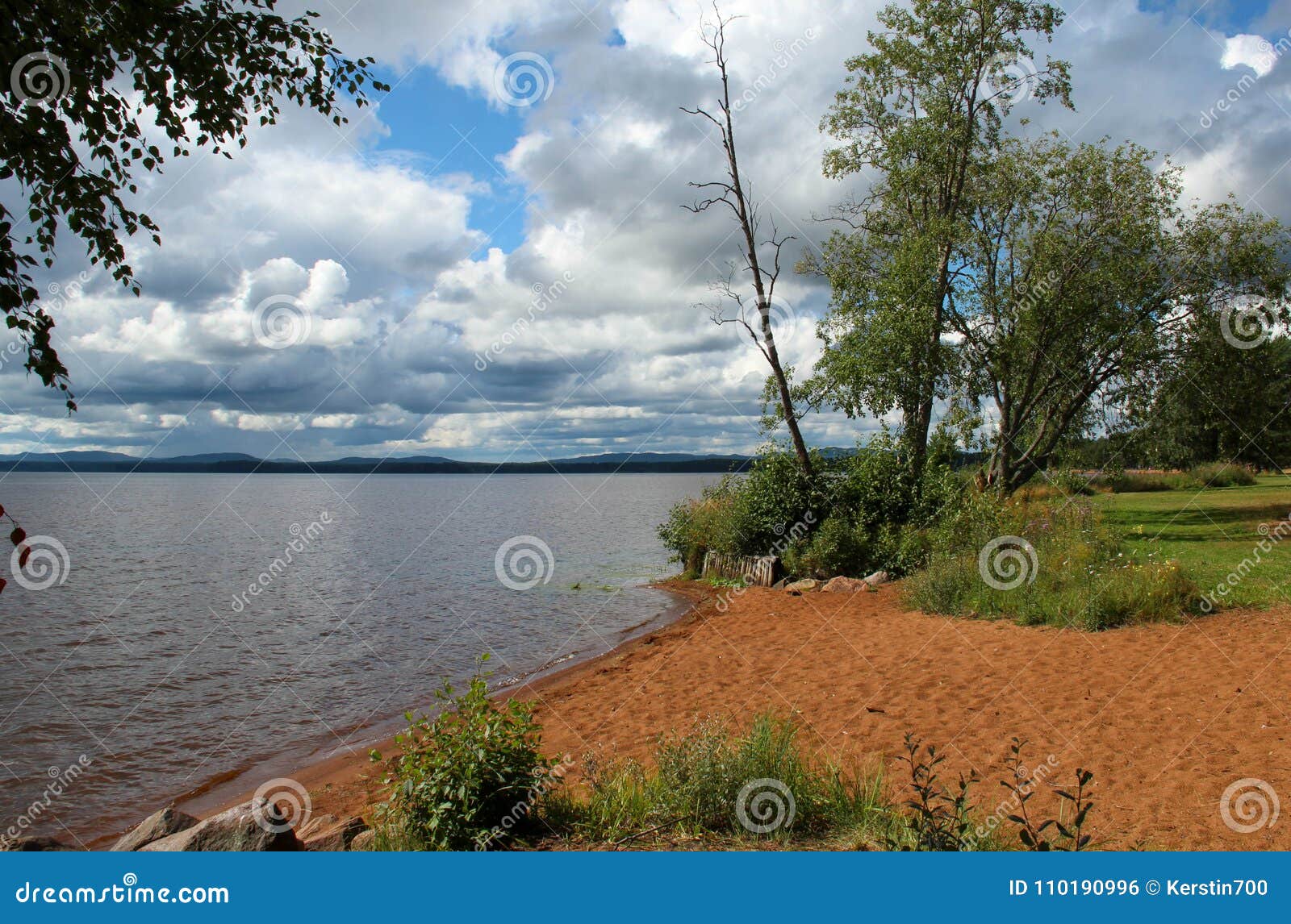 Beach by Orsa Lake in Dalarna, Sweden, in August. Stock Photo - Image ...
