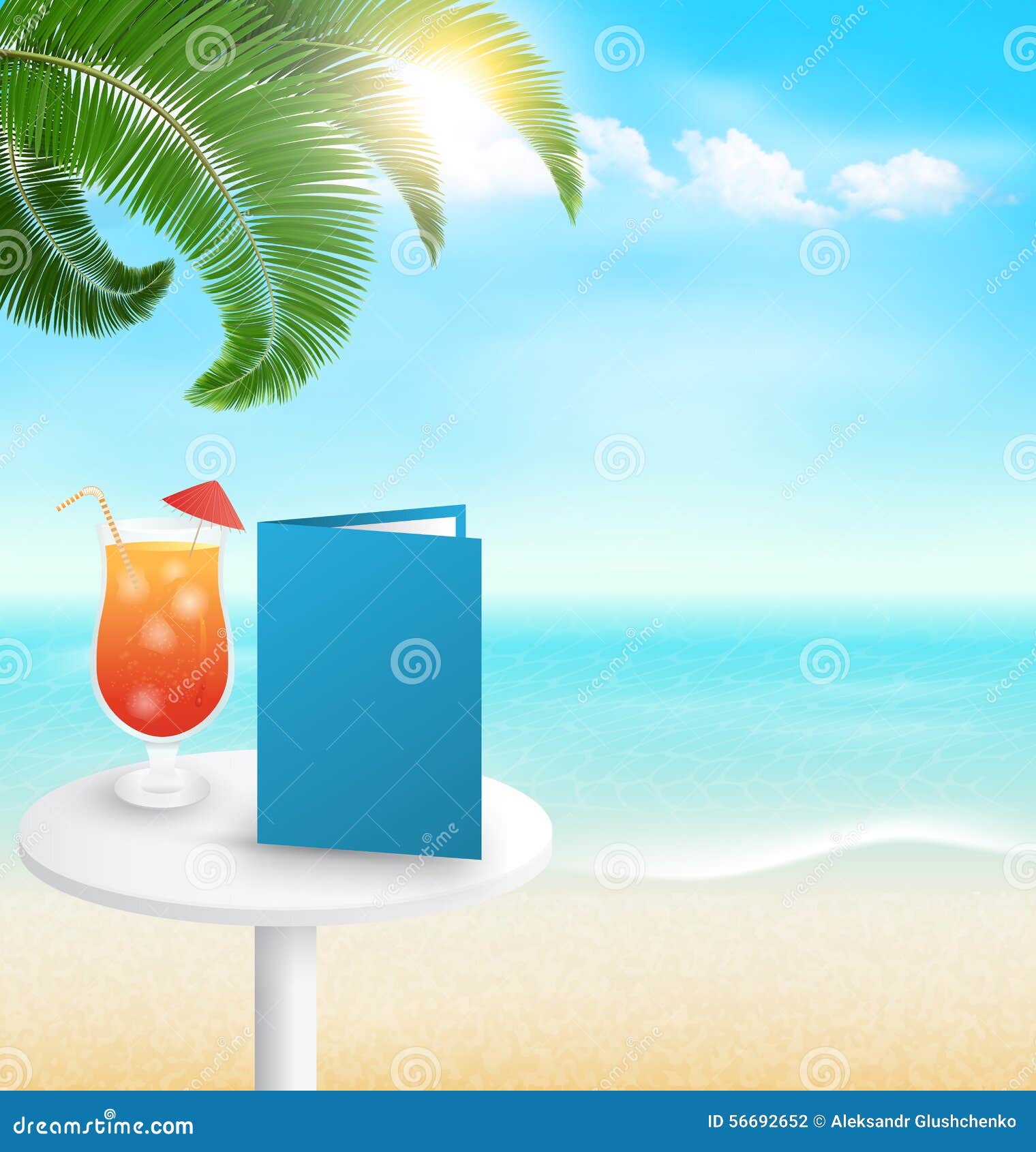 Beach with Palm Cocktail Menu and Clouds. Summer Vacation Background ...