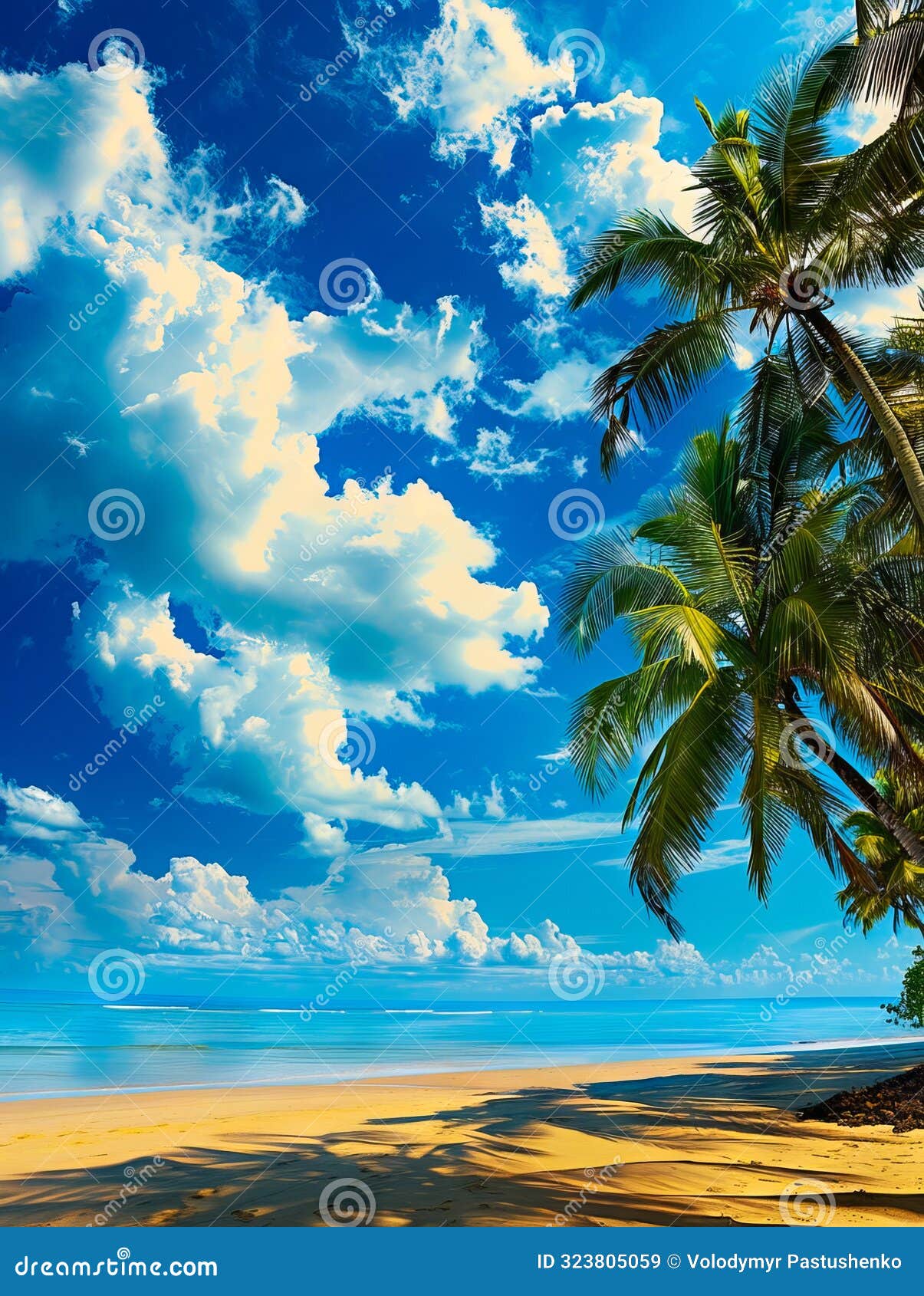 A Beach with Palm Trees and Clouds in the Sky Stock Image - Image of ...