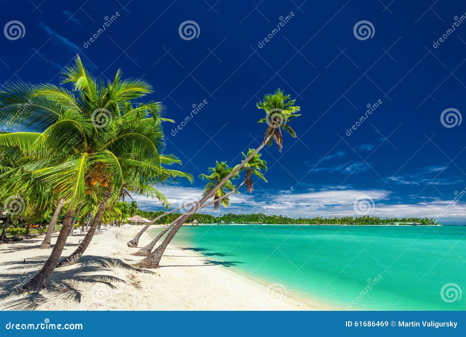 Beach With Palm Trees Over The Lagoon On Fiji Islands Stock Image