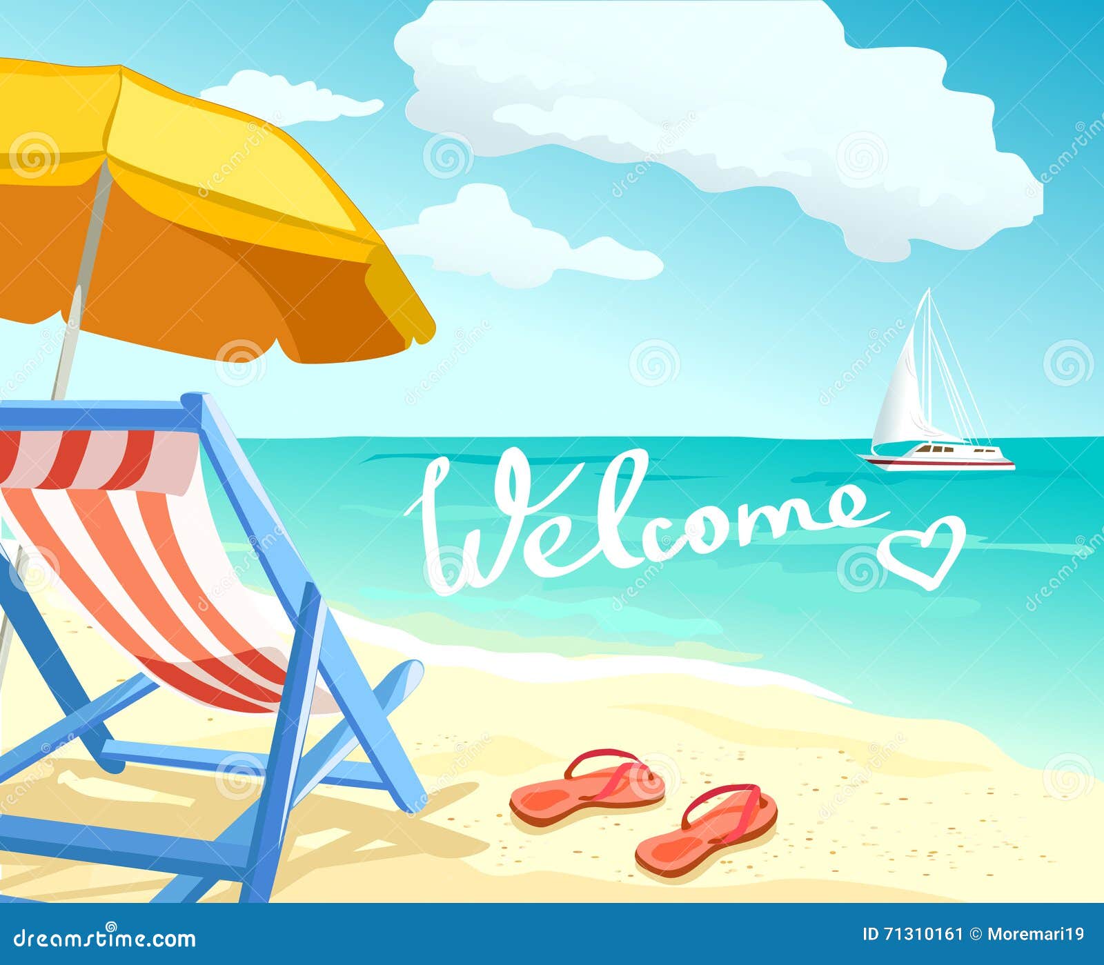 Beach Paradise, Welcome, Relaxing on the Beach Stock Vector ...
