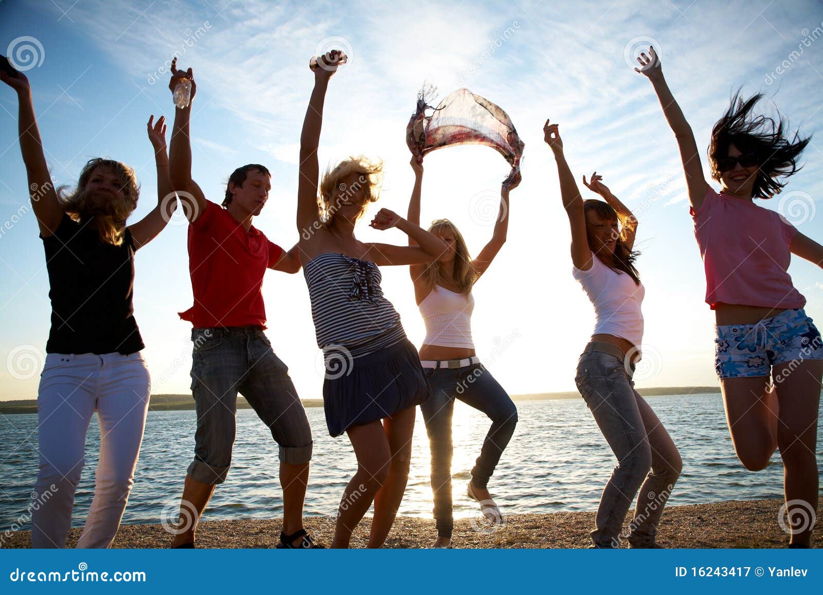 Beach party stock image. Image of dance, friends, shore - 16243417