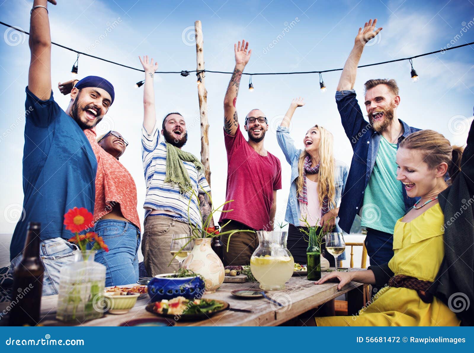 Beach Party Dinner Friendship Happiness Summer Concept Stock Photo ...