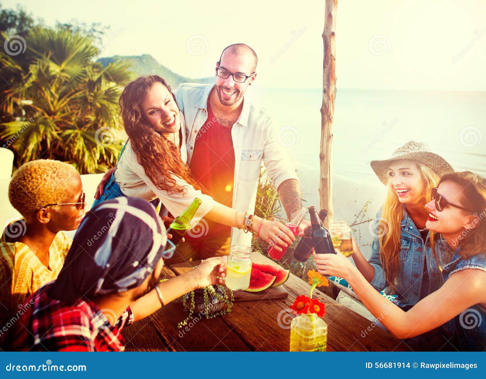 Beach Party Dinner Friendship Happiness Summer Concept Stock Photo ...