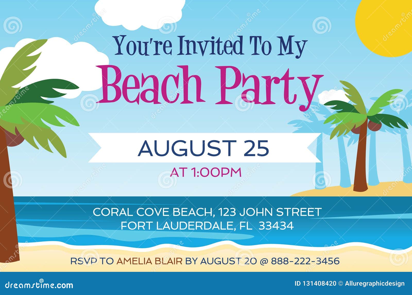 Beach Party Postcard Invitation Stock Illustration - Illustration of ...