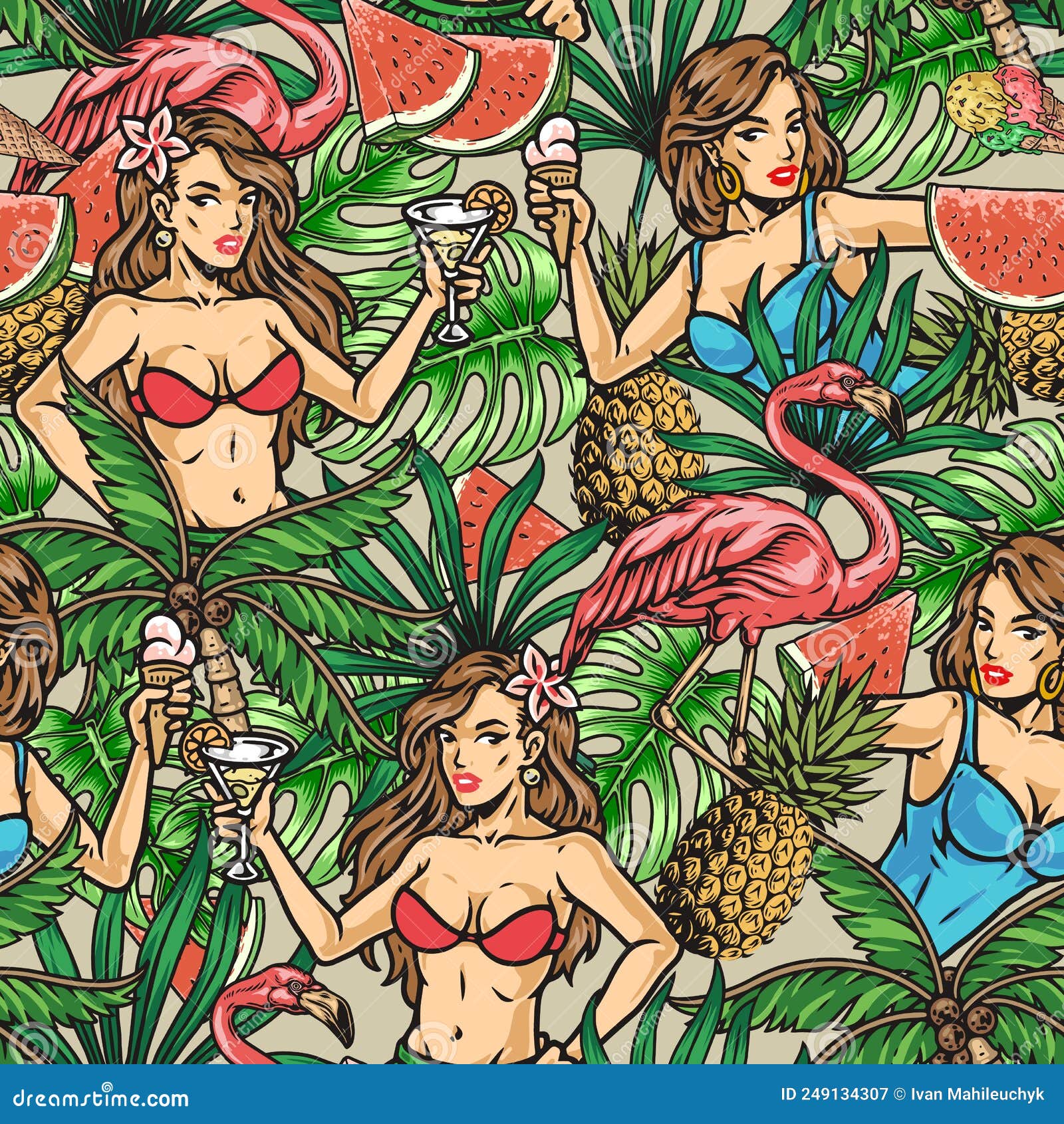 Beach Party Colorful Pattern Seamless Stock Vector Illustration Of