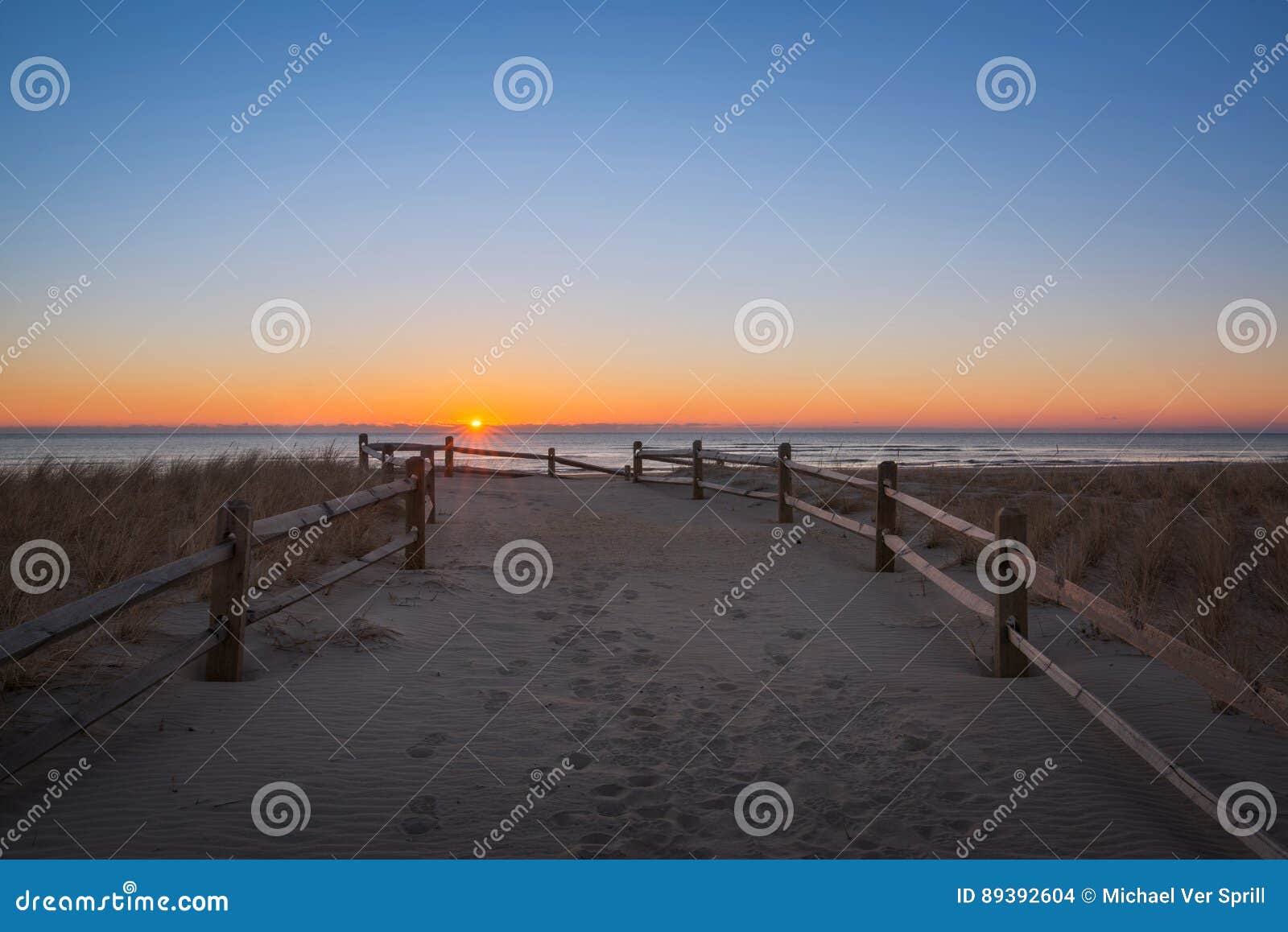 Beach path at Sunrise stock photo. Image of dunes, sunset - 89392604