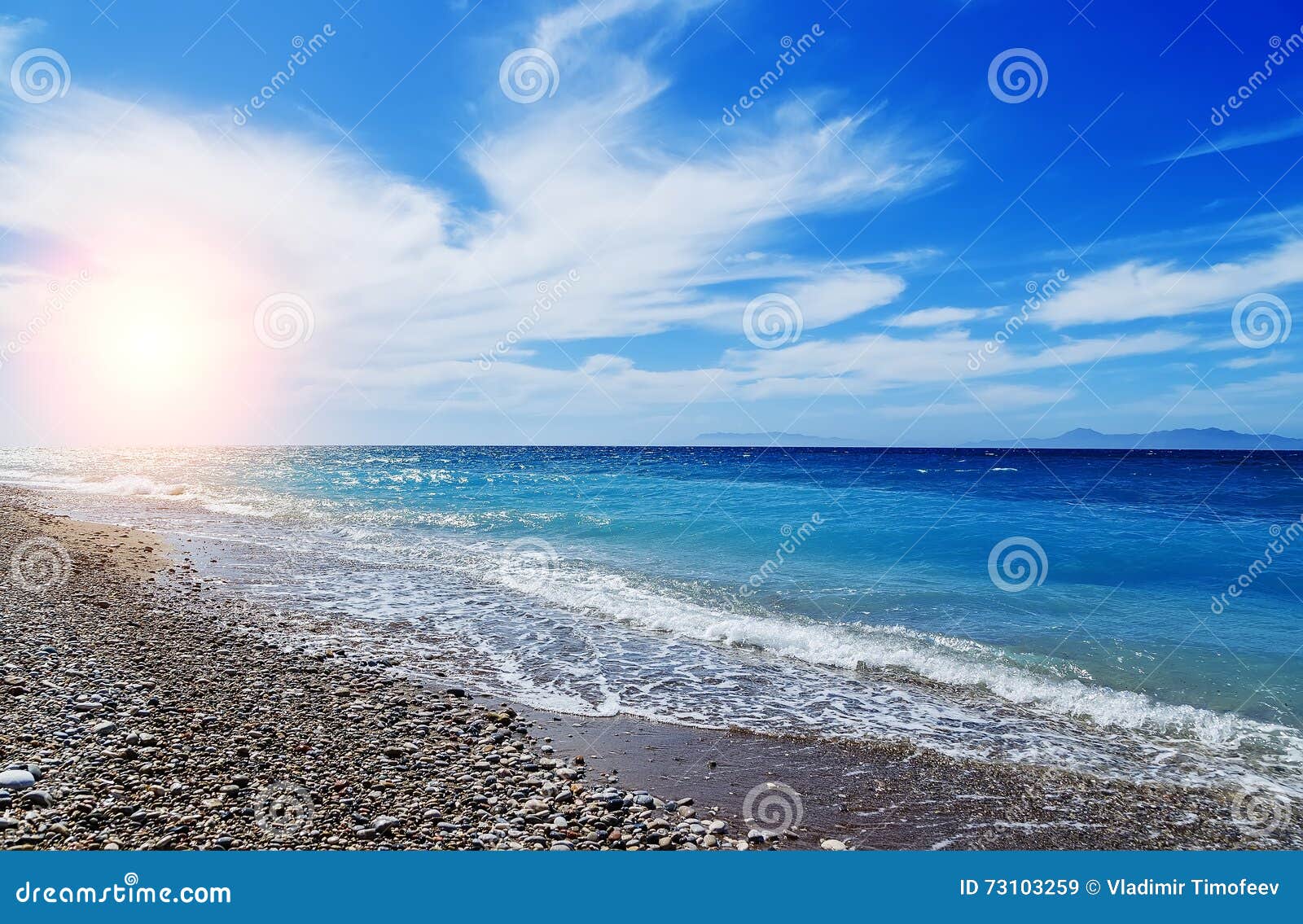 Beach Pebble Beach Summer Sun Wave Rhodes Greece Stock Image - Image of ...
