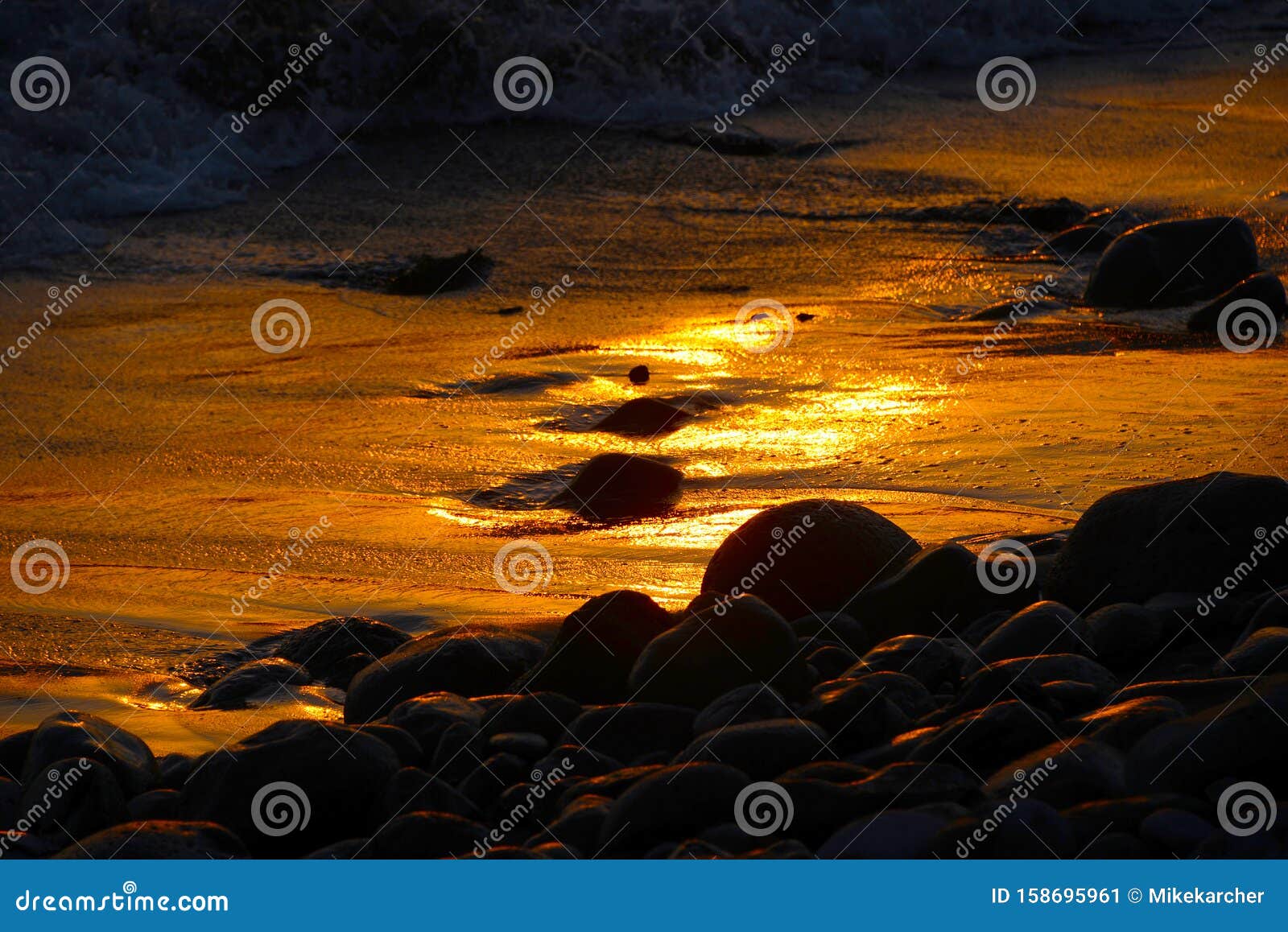 Beach Pebble in Breaking Waves at Dusk Stock Image - Image of horizon ...