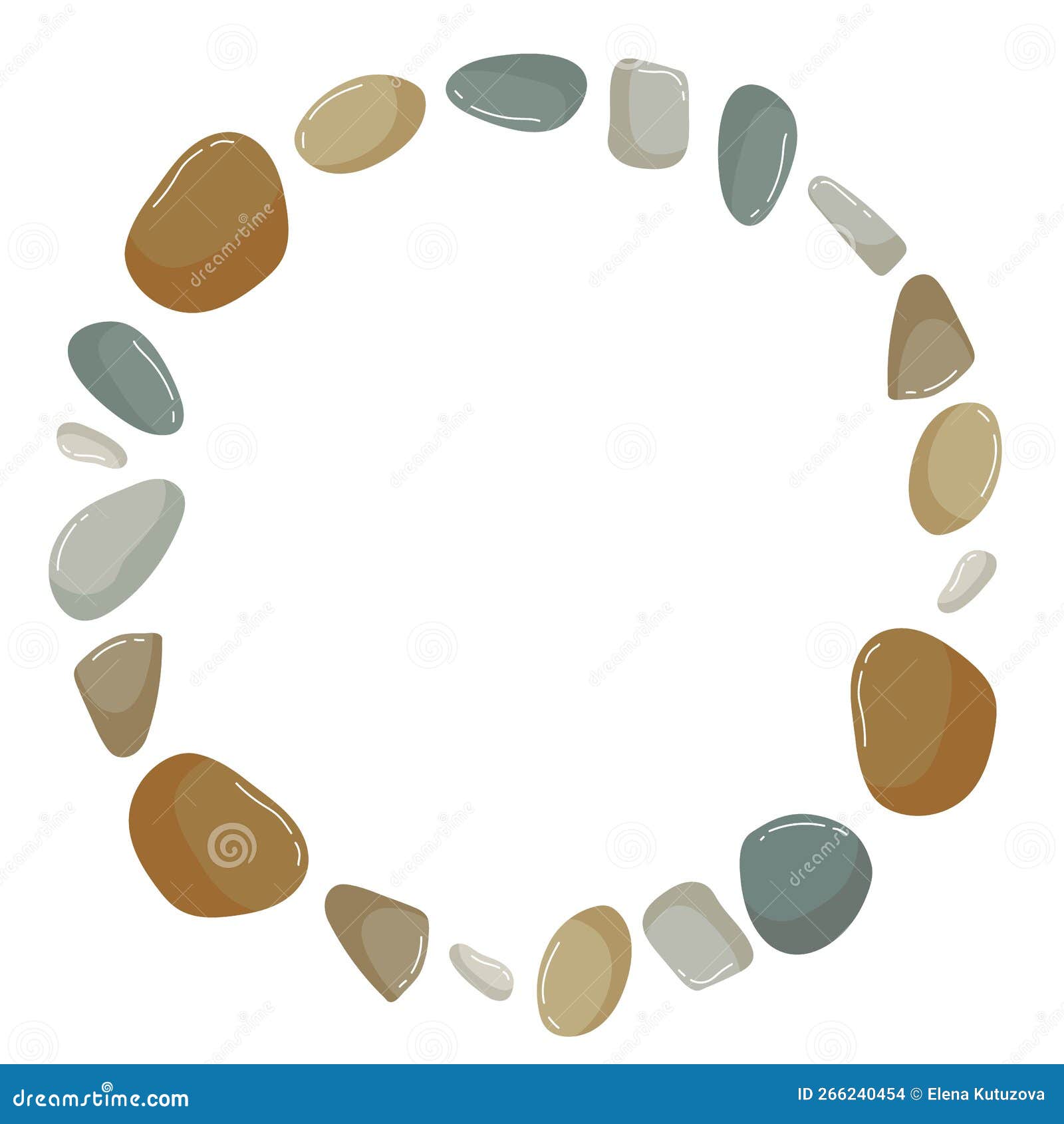 Beach Pebbles Frame. Round Frame with Various Shapes Different Colors ...